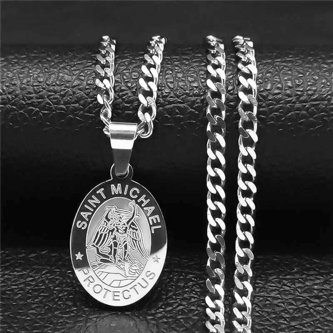 Saint Michael Protect Us Archangel Gold Stainless Steel Necklace for ...