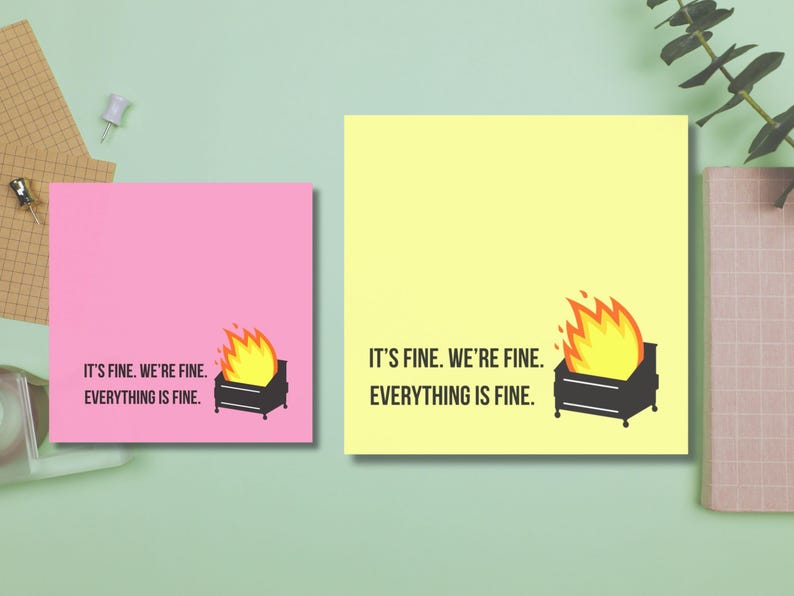 Humorous 'everything is Fine' Sticky Notes - Quirky Office Stationery ...