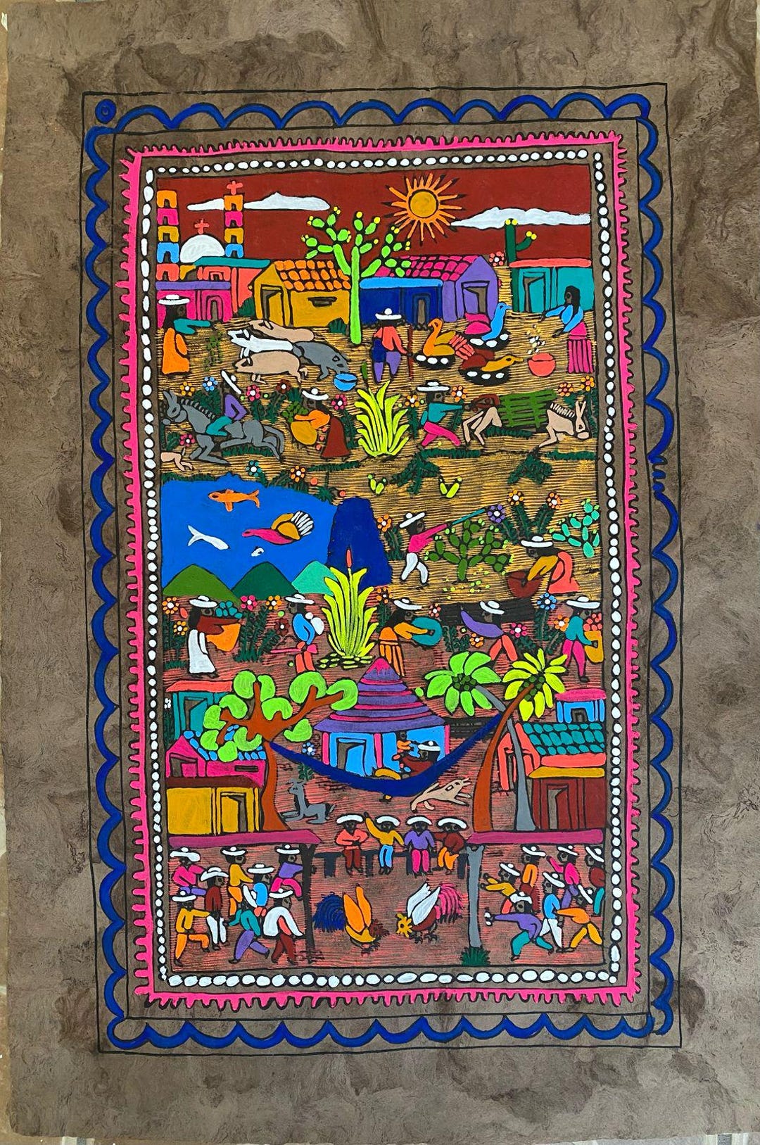 Handmade Mexican Amate Painting (40x60 Cm): Colorful Folk Art Wall ...