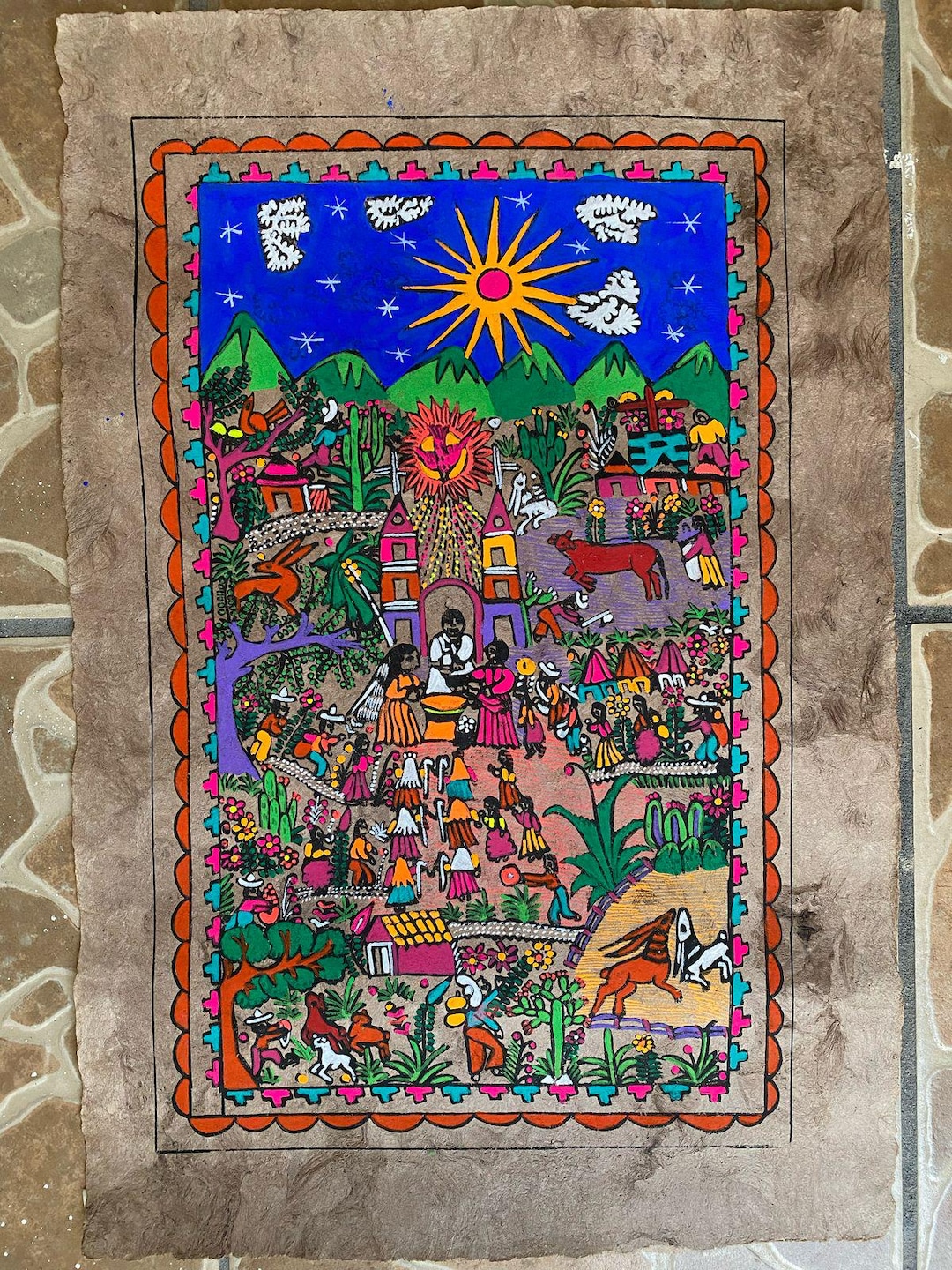 Handmade Mexican Amate Paper Painting: Colorful Folk Art (40x60 Cm) - Etsy