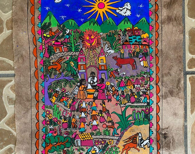 Handmade Mexican Amate Paper Painting: Colorful Folk Art (40x60 Cm) - Etsy