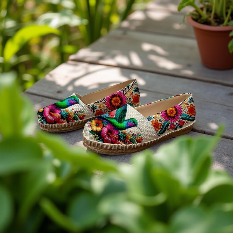 Handmade Espadrilles With Hummingbird & Floral Design, Colorful Boho ...