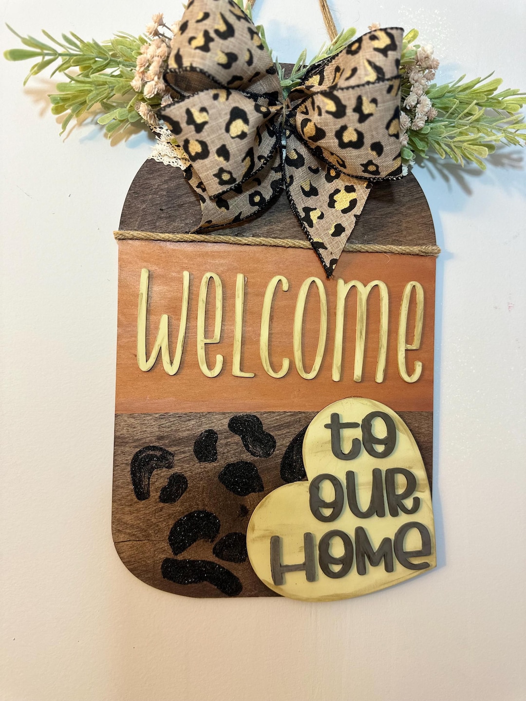 Leopard Print "welcome to Our Home" Wooden Door Hanger | Rustic ...