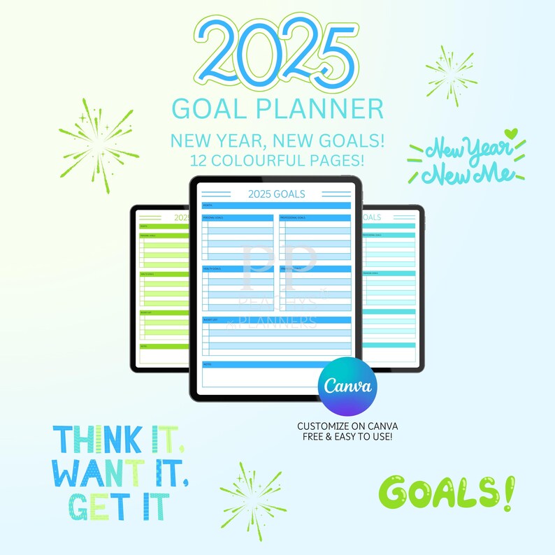 2025 Monthly Editable Goal Planner | Canva Template | New Year New ...