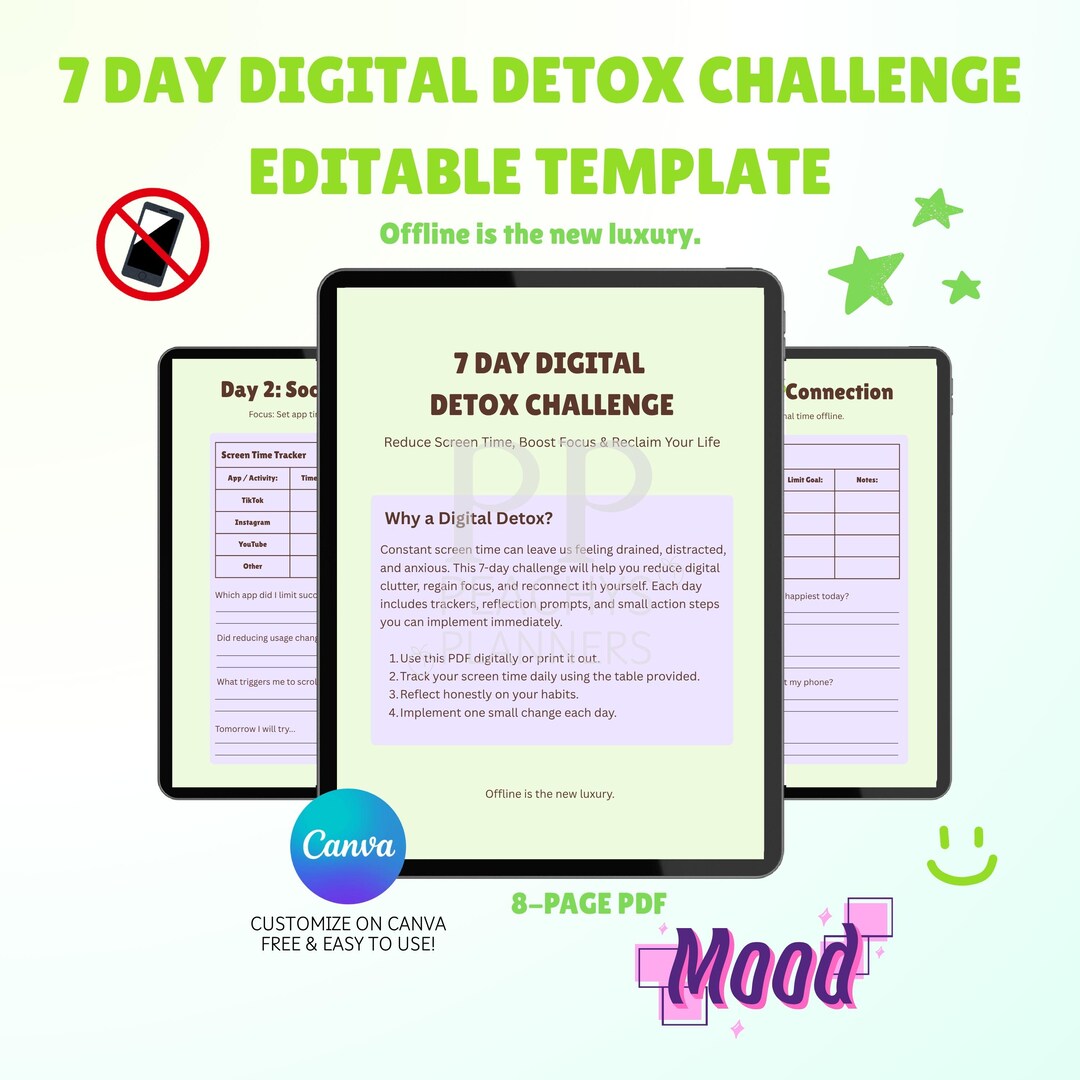 7-day Digital Detox Challenge, Screen Time Tracker (PDF) - Etsy