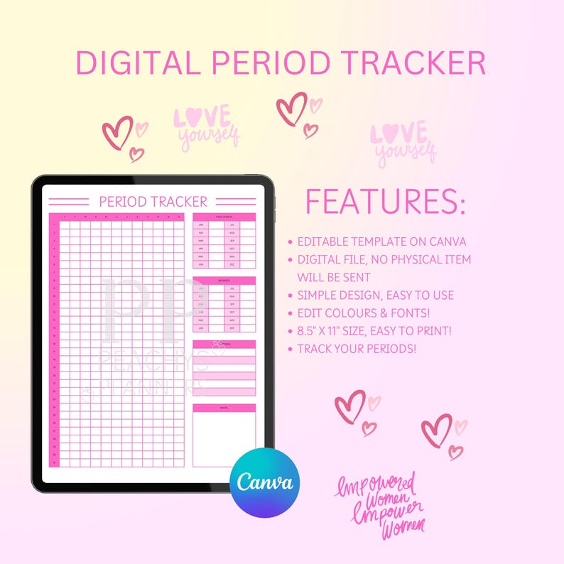 Editable Yearly Period Tracker | Canva Template | Health & Fitness ...