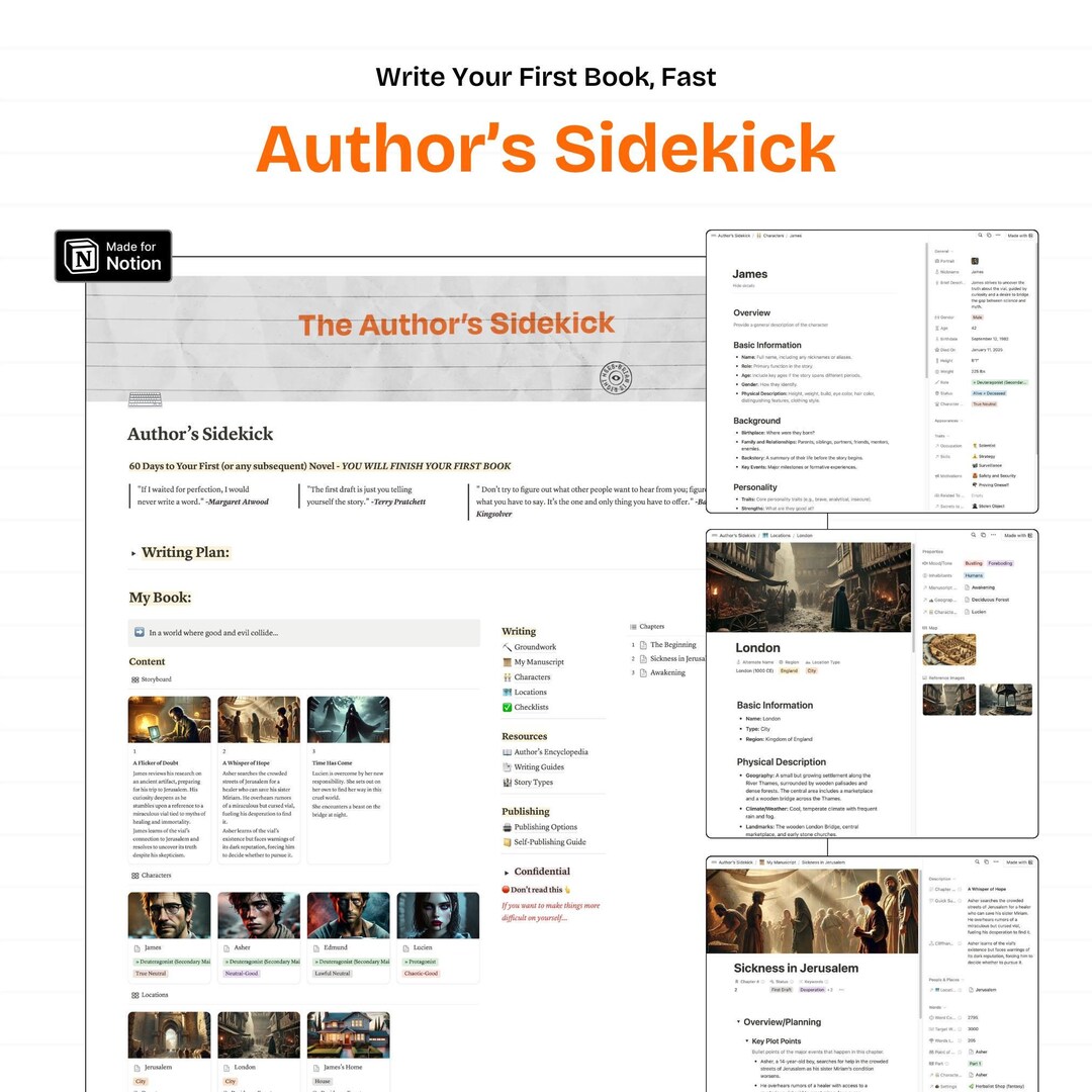 Author’s Sidekick: Notion Novel Writing Template for Planning, Drafting ...
