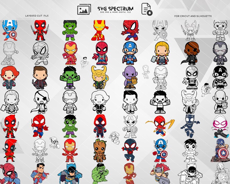 Chibi Super Heroes SVG PNG EPS Files Bundle, Chibi Mar.vel Layered ...