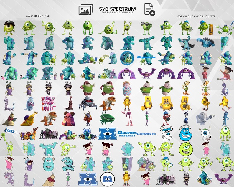 Monster Inc. SVG PNG EPS Files Bundle, Monster Inc. Layered Files ...