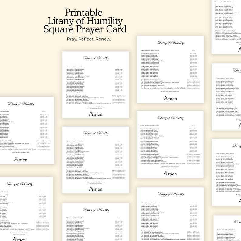 Litany of Humility Prayer Card, Minimalist Printable Catholic Prayer ...
