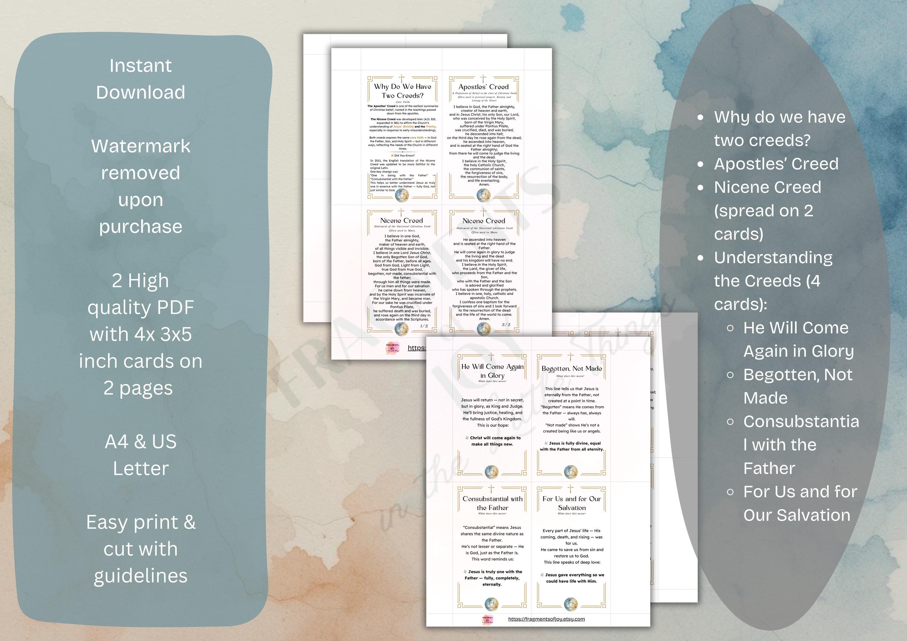 The Creed Study Cards Apostles Creed Nicene Creed Printable RCIA Study ...