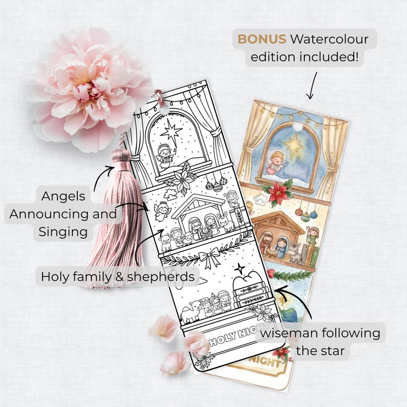 Nativity Bookshelf Bookmark, O Holy Night Printable Bookmark, Christmas ...