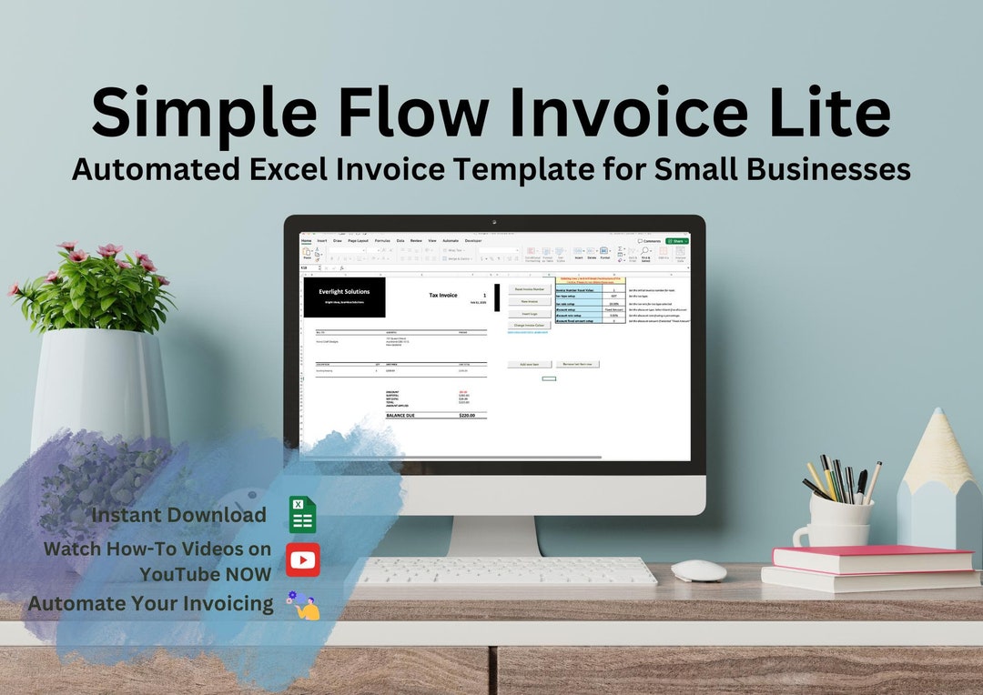 Simple Flow Invoice Lite Excel Invoice Template Automated Features Easy ...