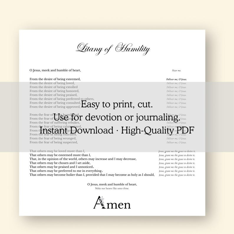 Litany of Humility Prayer Card, Minimalist Printable Catholic Prayer ...