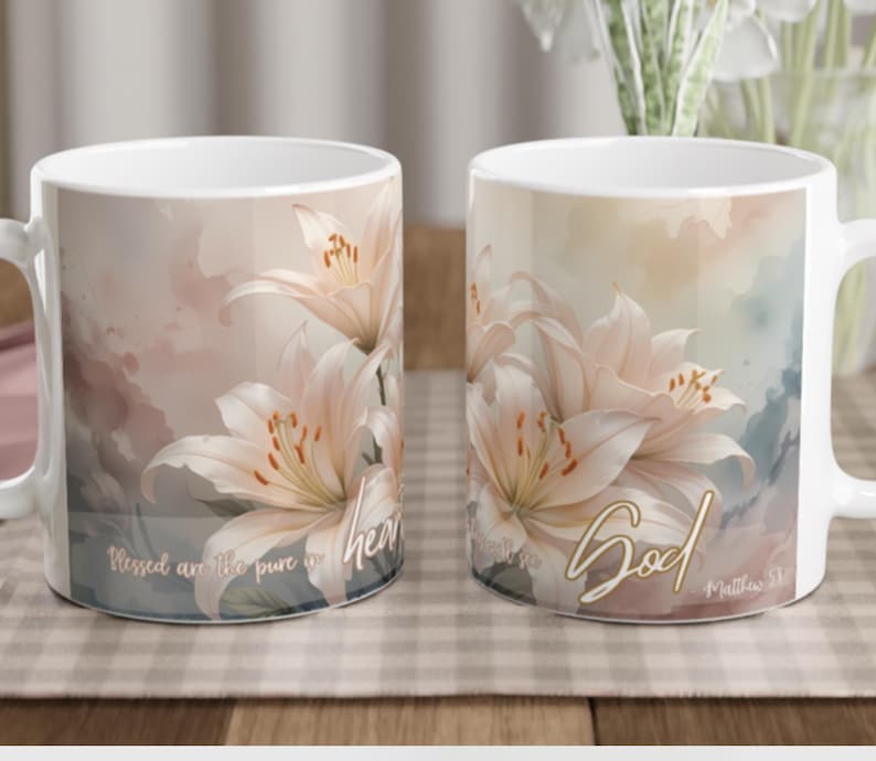Matthew 5:8 Mug Wrap Sublimation PNG Blessed Pure Heart Beatitudes Mug ...