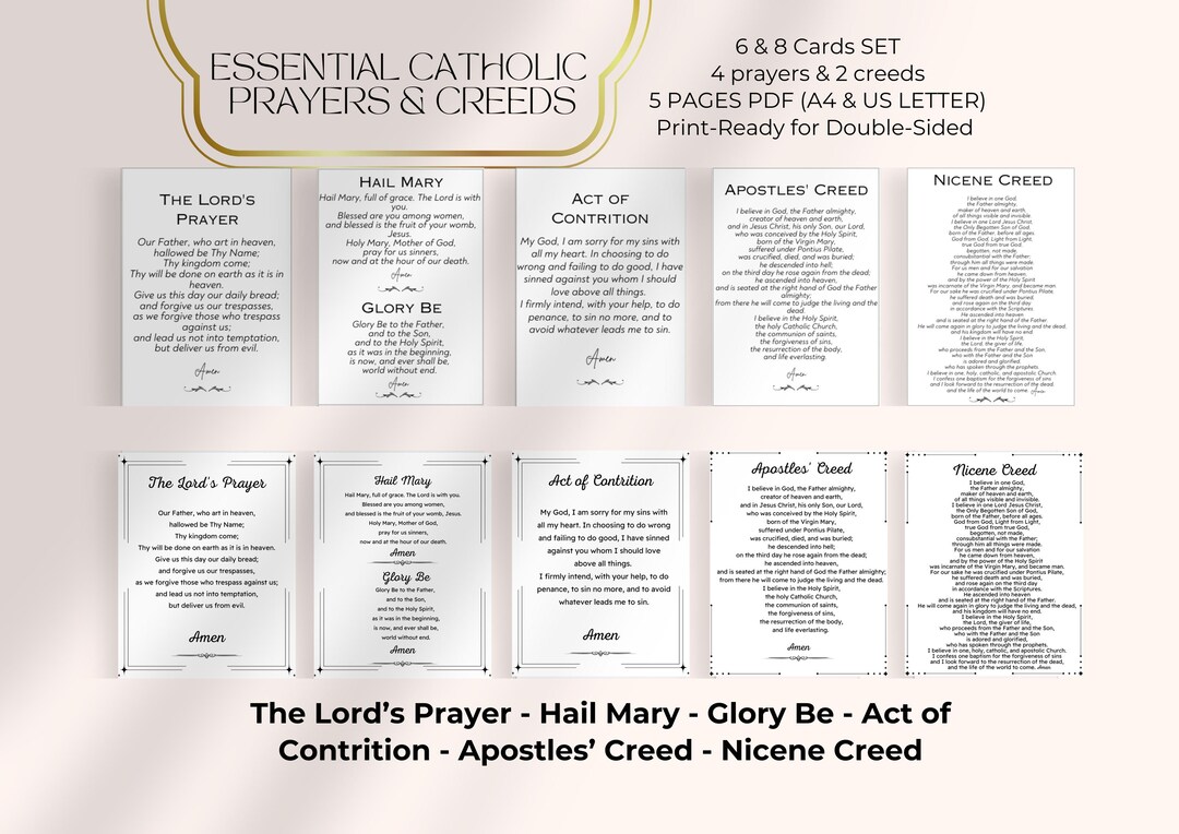 Minimalist Catholic Prayer Cards Creeds Printable Double-sided Lord’s ...