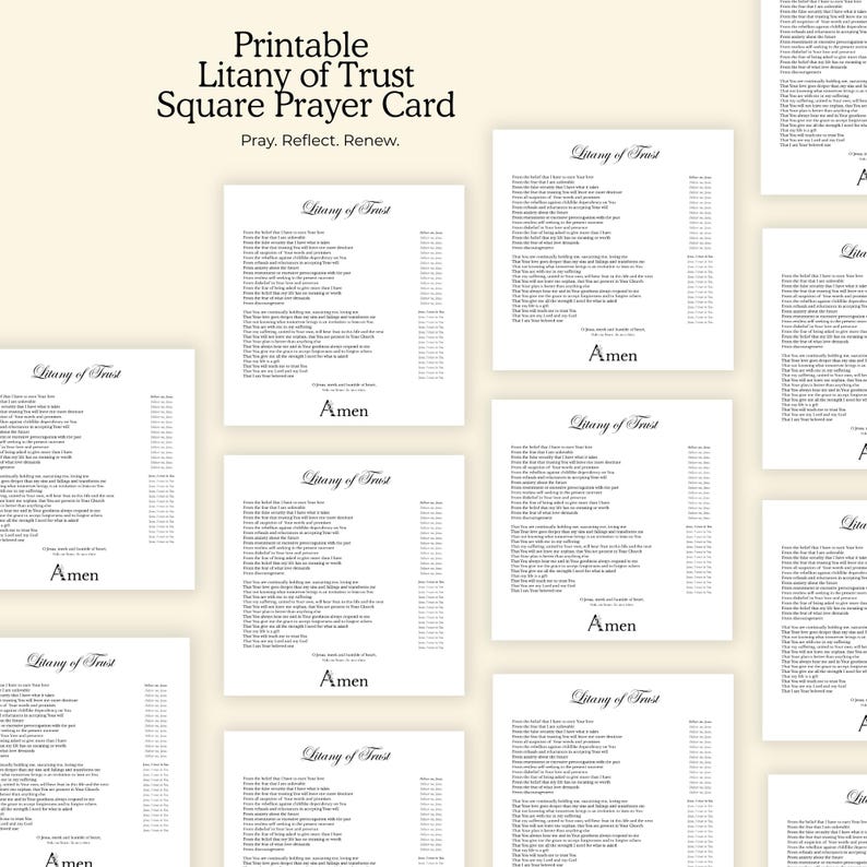Litany of Trust Prayer Card Printable, Catholic Surrender Devotional ...