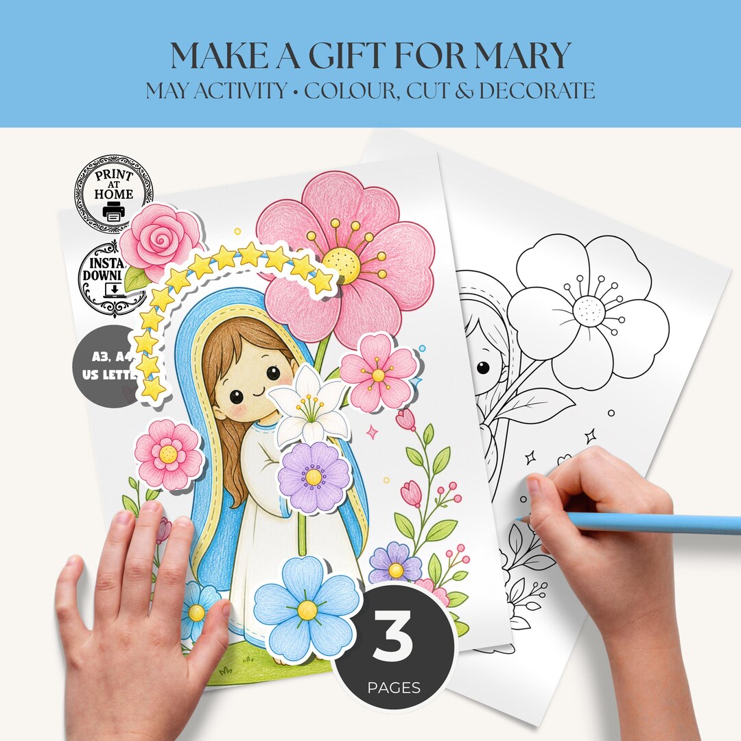 May Crowning Activity for Kids, Catholic Mary Printable, Cut and Glue ...