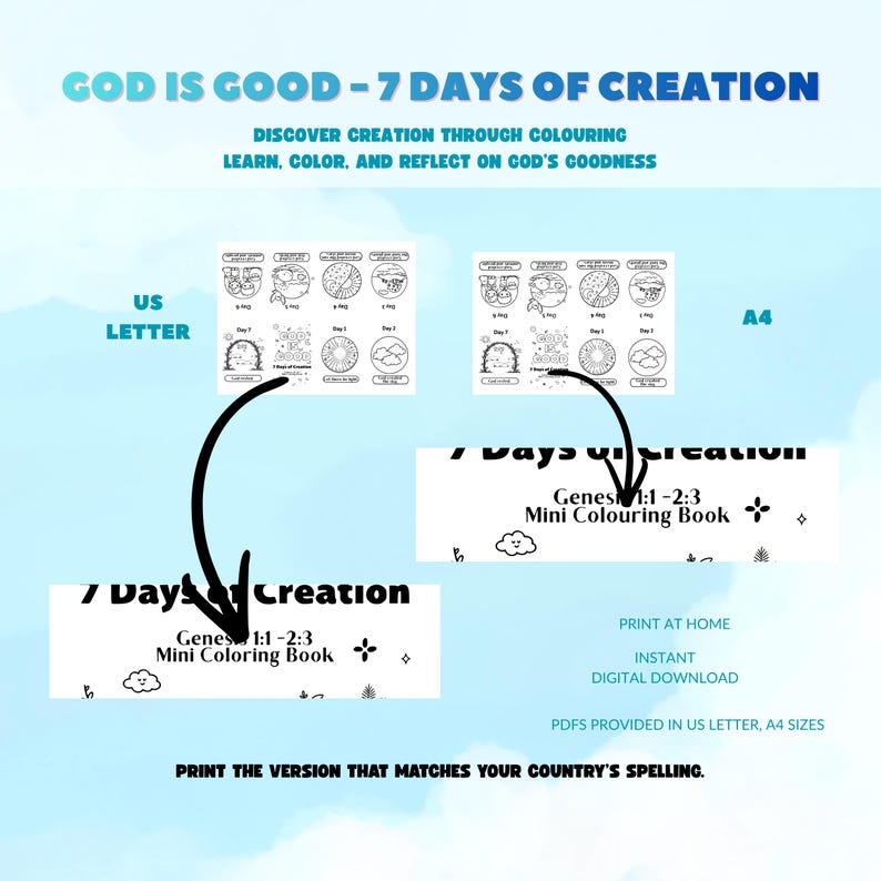 Genesis 7 Days of Creation Mini Colouring Book Printable, Bible Story ...