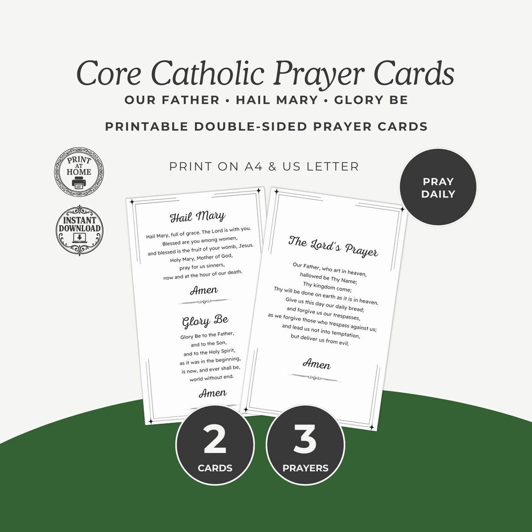 Core Catholic Prayer Cards Printable – Our Father, Hail Mary & Glory Be ...