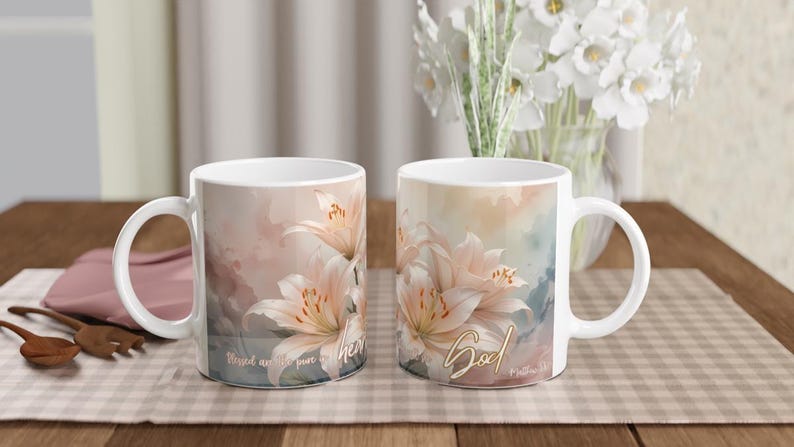 Matthew 5:8 Mug Wrap Sublimation PNG Blessed Pure Heart Beatitudes Mug ...