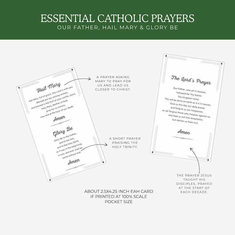 Core Catholic Prayer Cards Printable – Our Father, Hail Mary & Glory Be ...