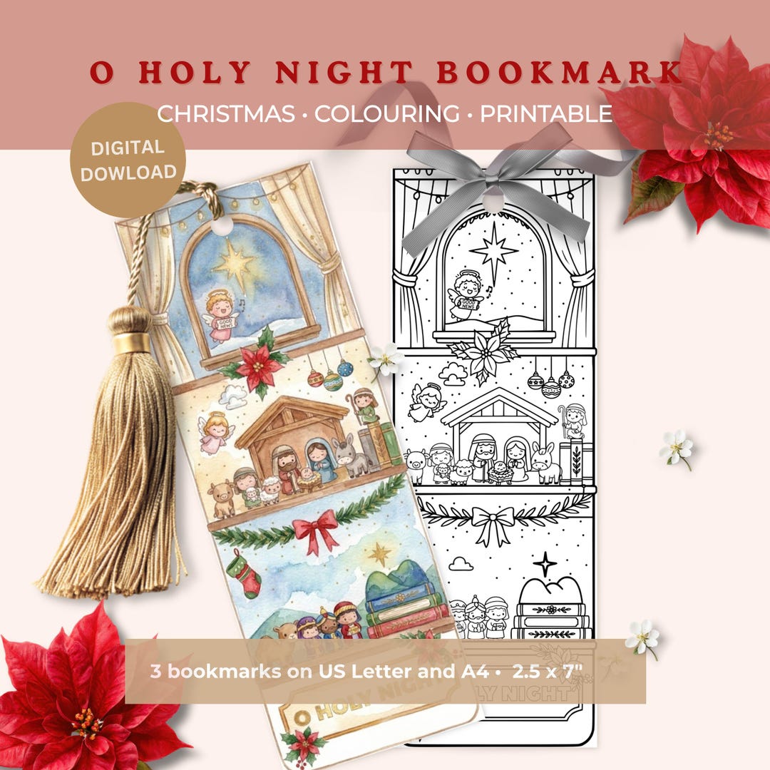 Nativity Bookshelf Bookmark, O Holy Night Printable Bookmark, Christmas ...