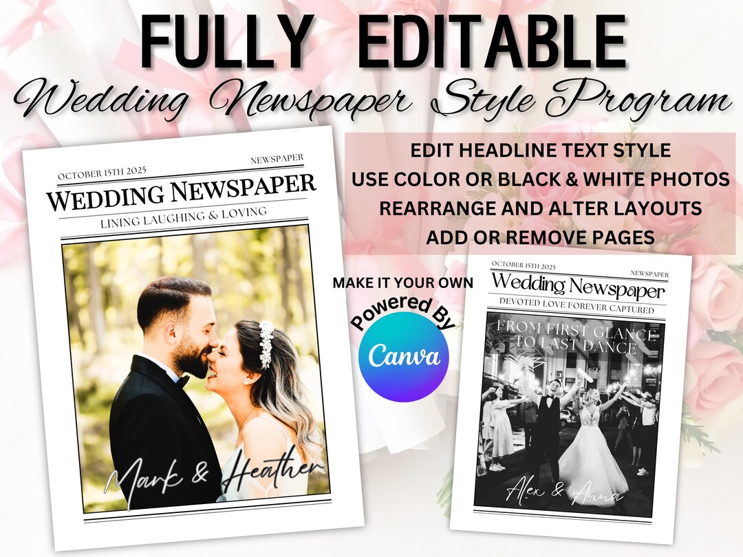 Newspaper Style Wedding Program Template Digital Printable & Editable ...