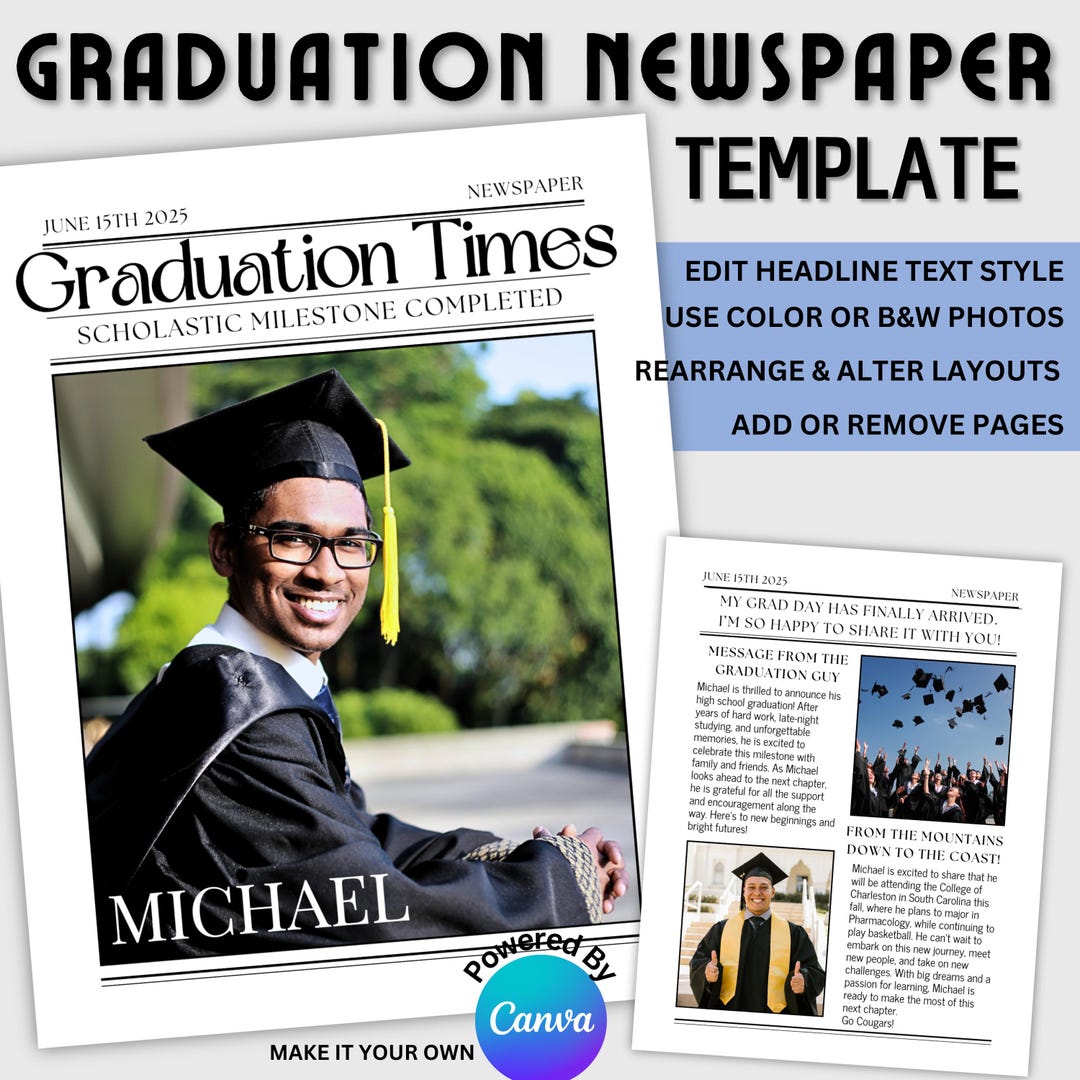 Custom Graduation Newspaper Invitation Announcement Template Download ...