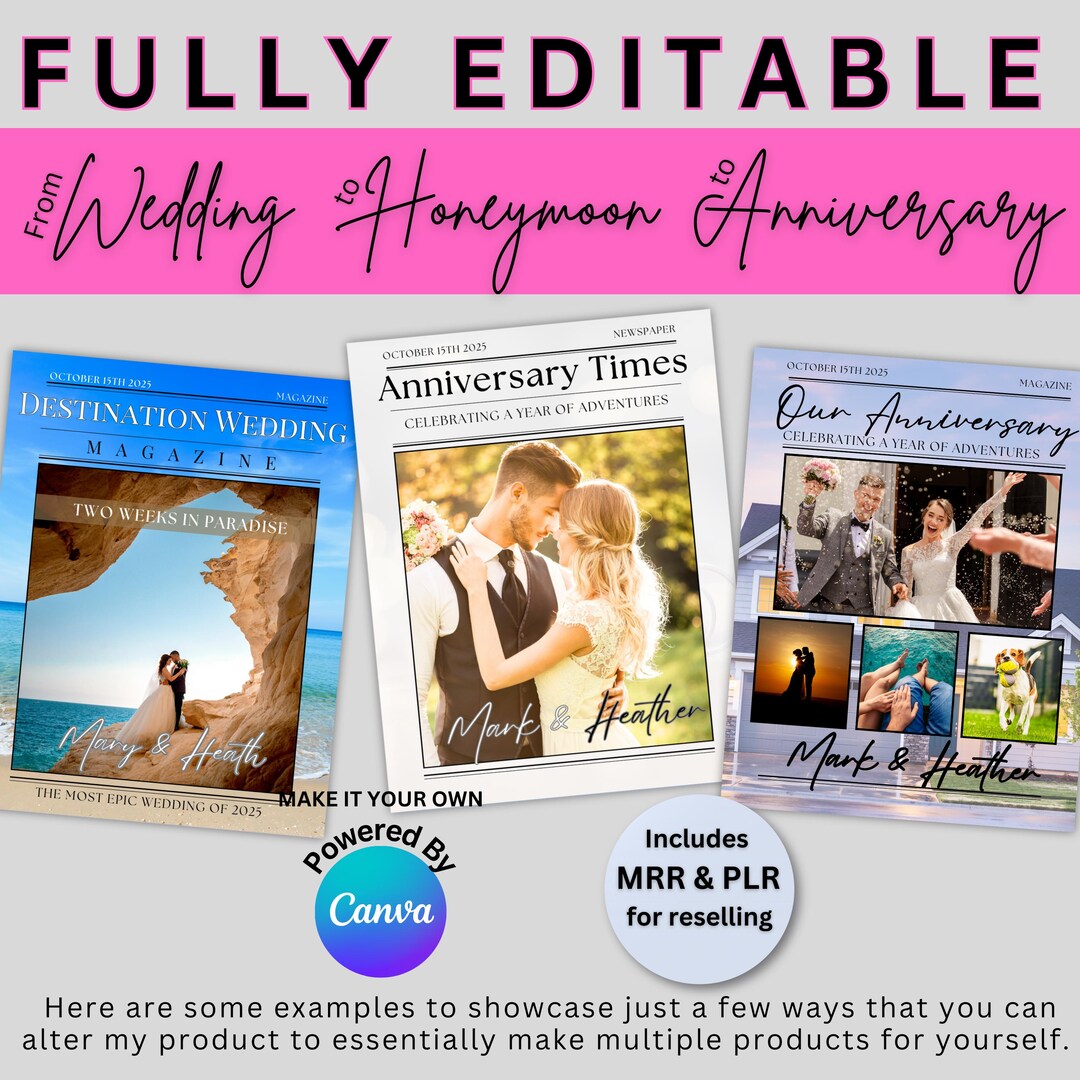 Magazine or Newspaper Style Wedding, Honeymoon, or Anniversary Editable ...