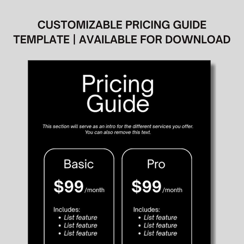 Customizable Pricing Guide Template, Small Business Price List, Service ...