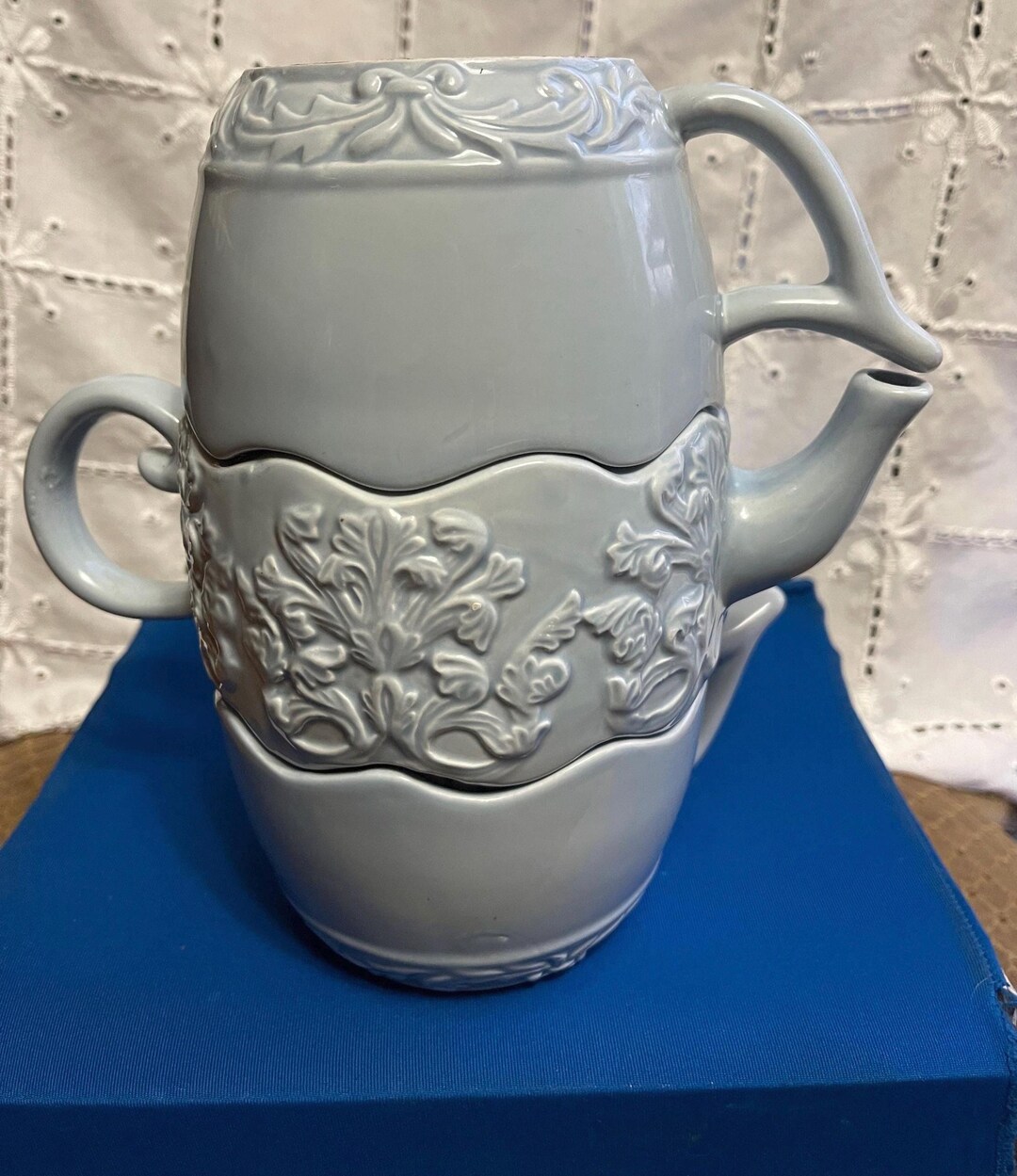 Nantucket Home Pale Blue Nesting Teapot 3 Pieces Great Condition 8 ...