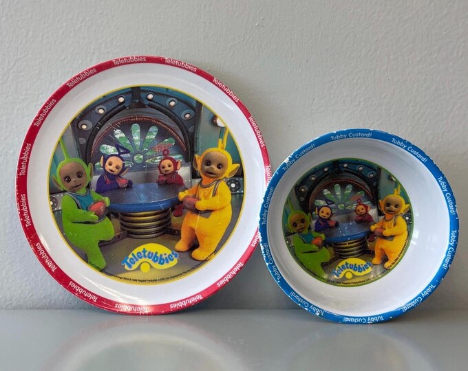 Vintage Teletubbies Child’s Bowl 5.5” and Plate 8” 1998 Tubby Custard ...