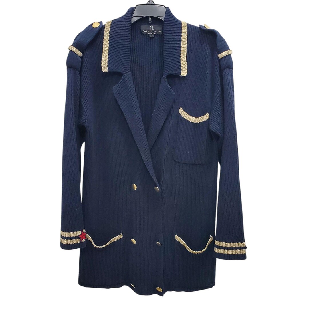 Carole Little Vintage 1980s 1990s Womens Navy Blue Metallic Gold Lurex ...