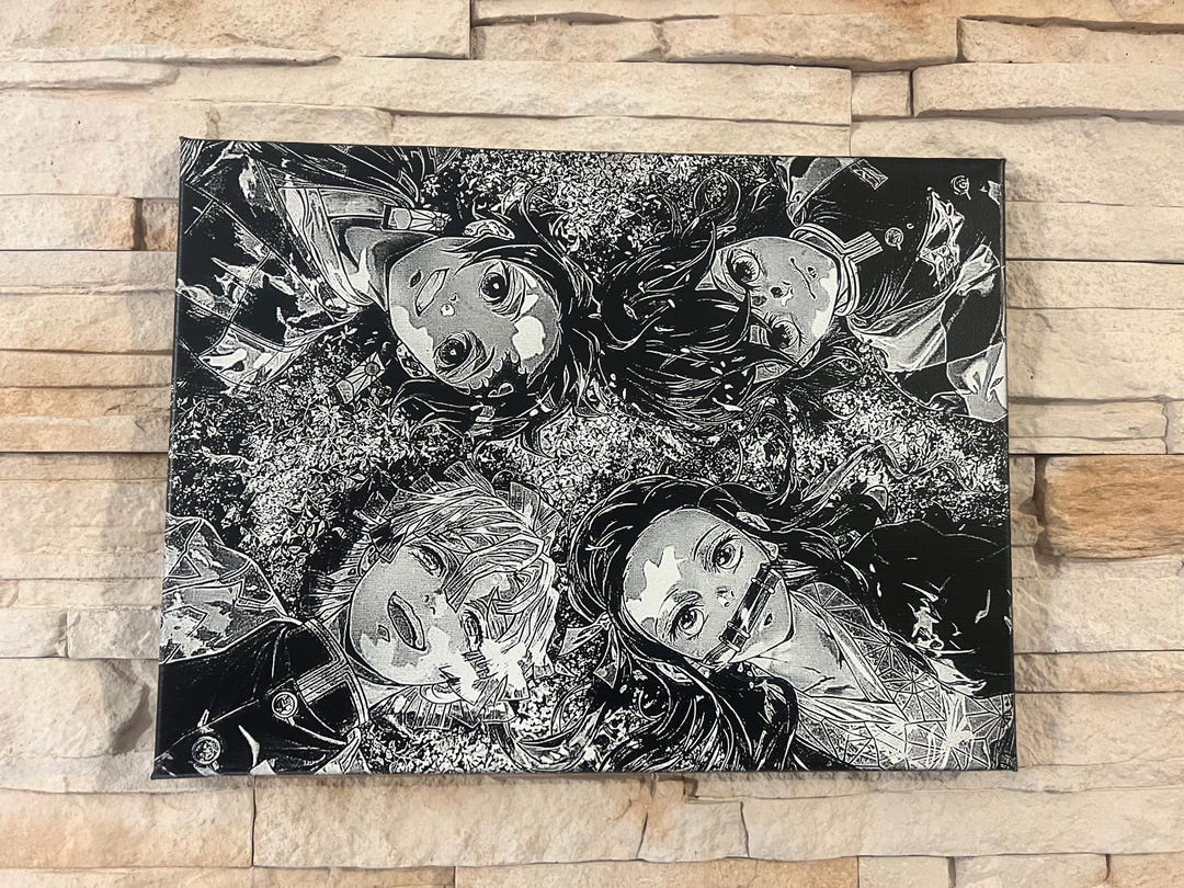 Laser Engraving PNG File Demon Slayer Team of 4 Monochrome Manga ...