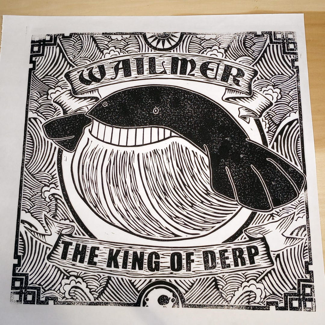 Unframed Wailmer Linocut Print // Pokemon Art // Large Lino Print ...