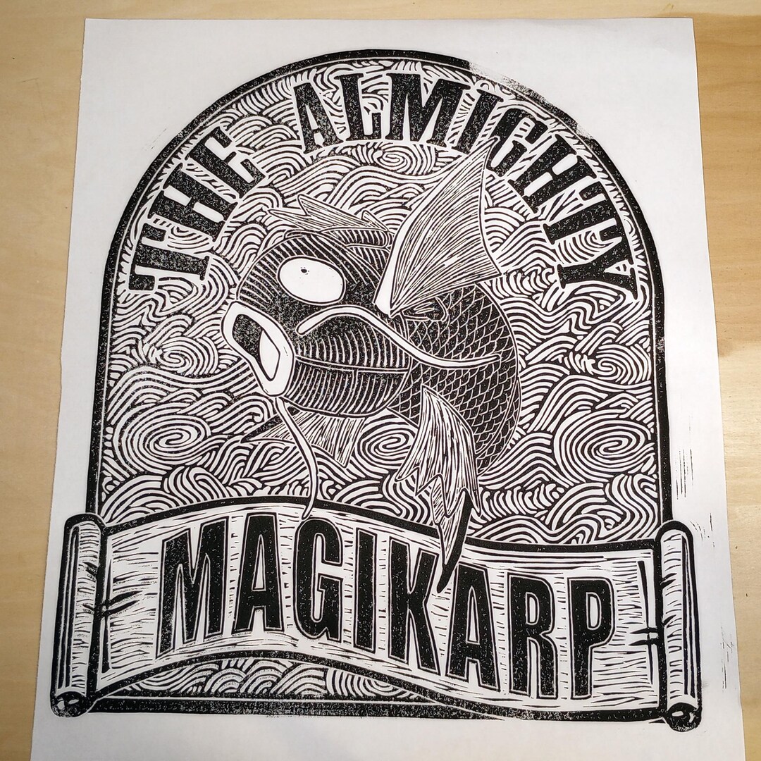 Unframed Magikarp Linocut Print // Pokemon Art // Large Lino Print ...
