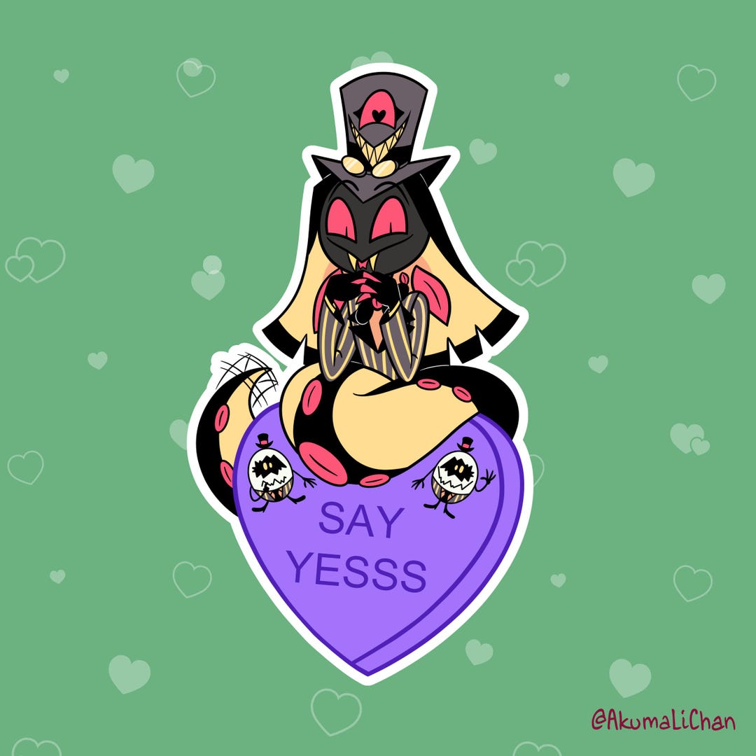 Sir Pentious Hazbin Hotel Chibi Candy Heart Valentine Vinyl Sticker ...