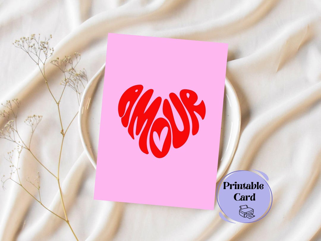 Amour Heart Printable Card: Retro Valentine's Day (digital Download) - Etsy