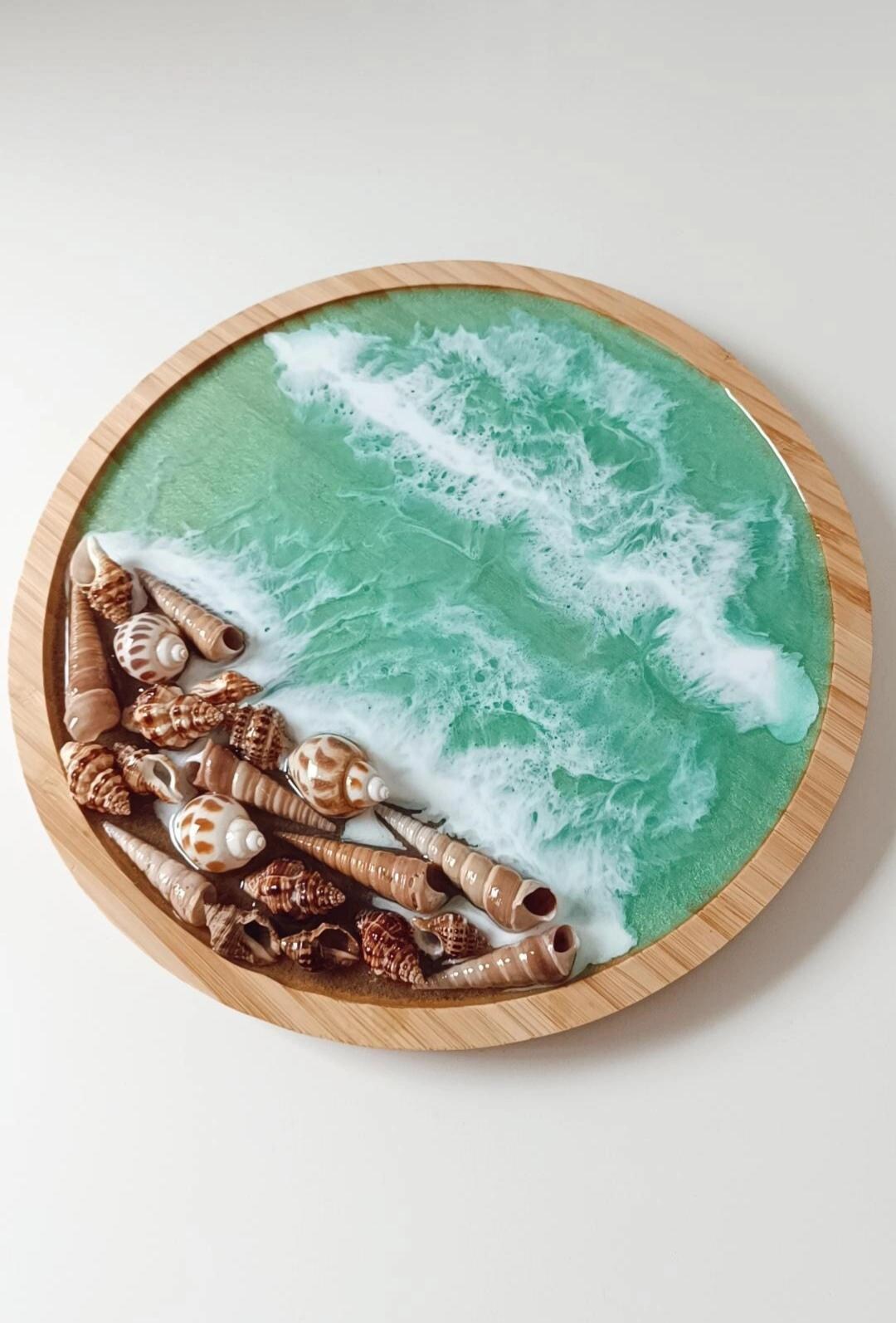 Sea-inspired Bamboo Centerpiece, Ocean Decorative Plate, Seashells ...