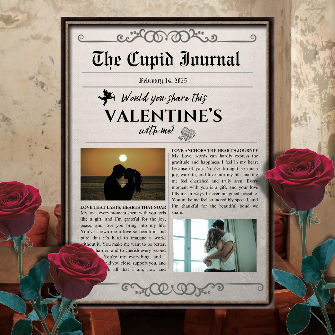 Valentines Cupid Poster Newspaper, Editable Canva Template, Custom ...