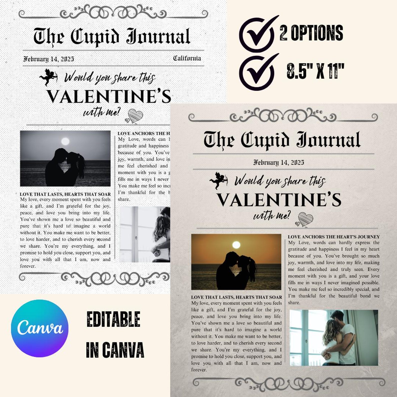 Valentines Cupid Poster Newspaper, Editable Canva Template, Custom ...