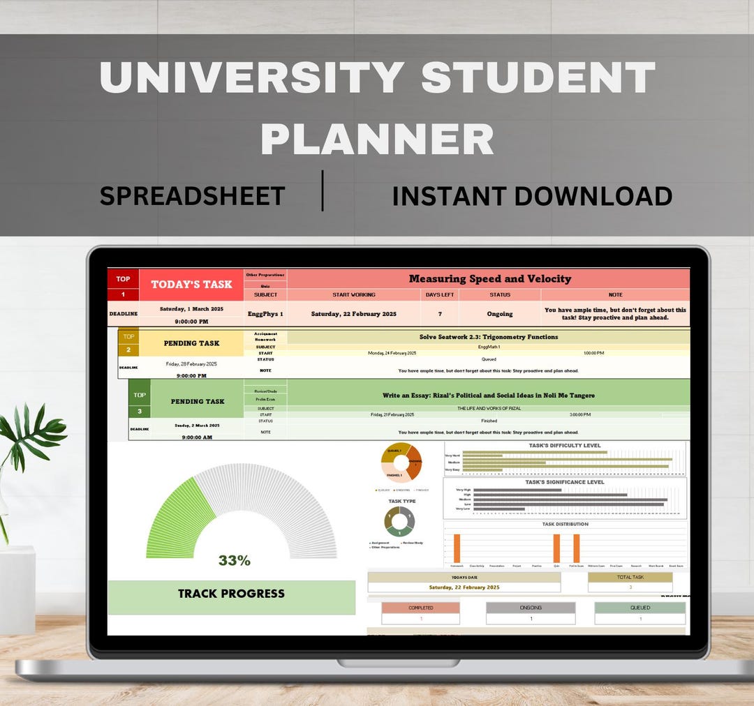 University Student Planner Tracker, Excel Spreadsheet, Study Planner ...