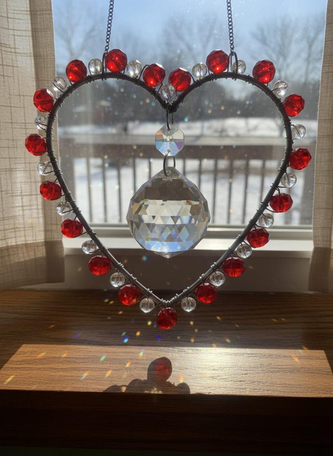 Handmade Heart Crystal Suncatcher With Glass Beads and Prism - Etsy