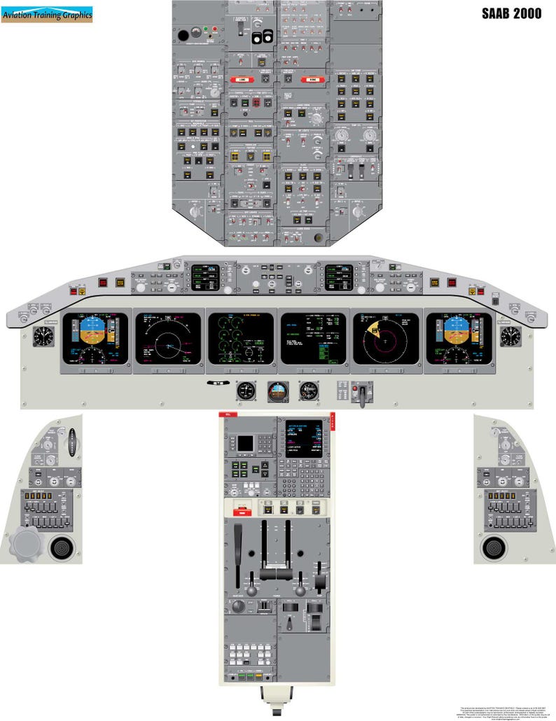 SAAB 2000 Aircraft Cockpit Training Poster - Flight Schools, Pilots ...