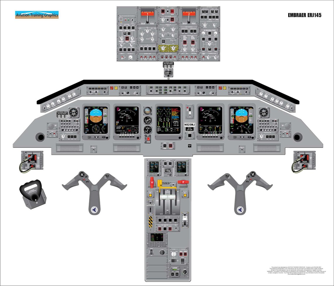 Embraer 145 Aircraft Cockpit Training Poster - Flight Schools, Pilots ...