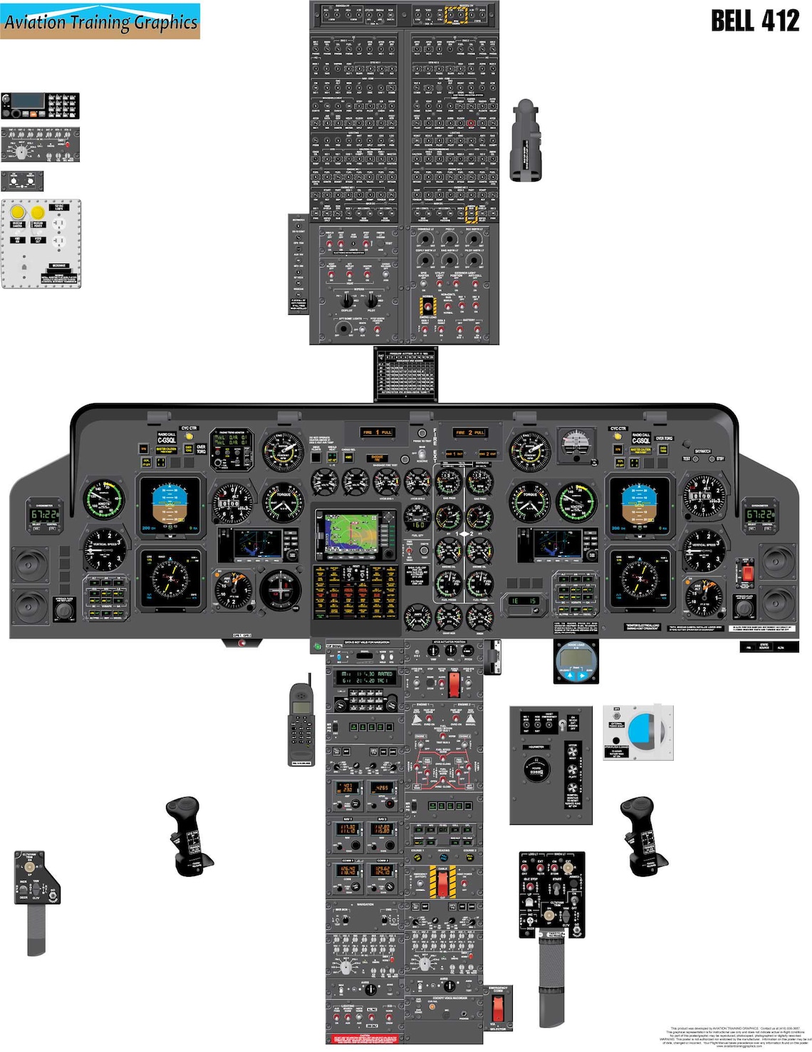 Bell 412 Helicopter Cockpit Training Poster - Flight Schools, Pilots ...