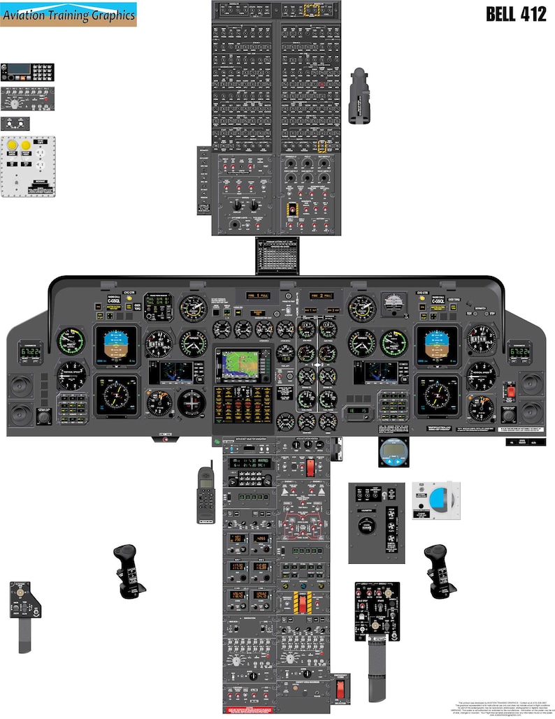 Bell 412 Helicopter Cockpit Training Poster - Flight Schools, Pilots ...