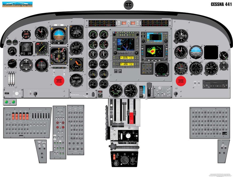 Cessna 441 Aircraft Cockpit Training Poster - Flight Schools, Pilots ...