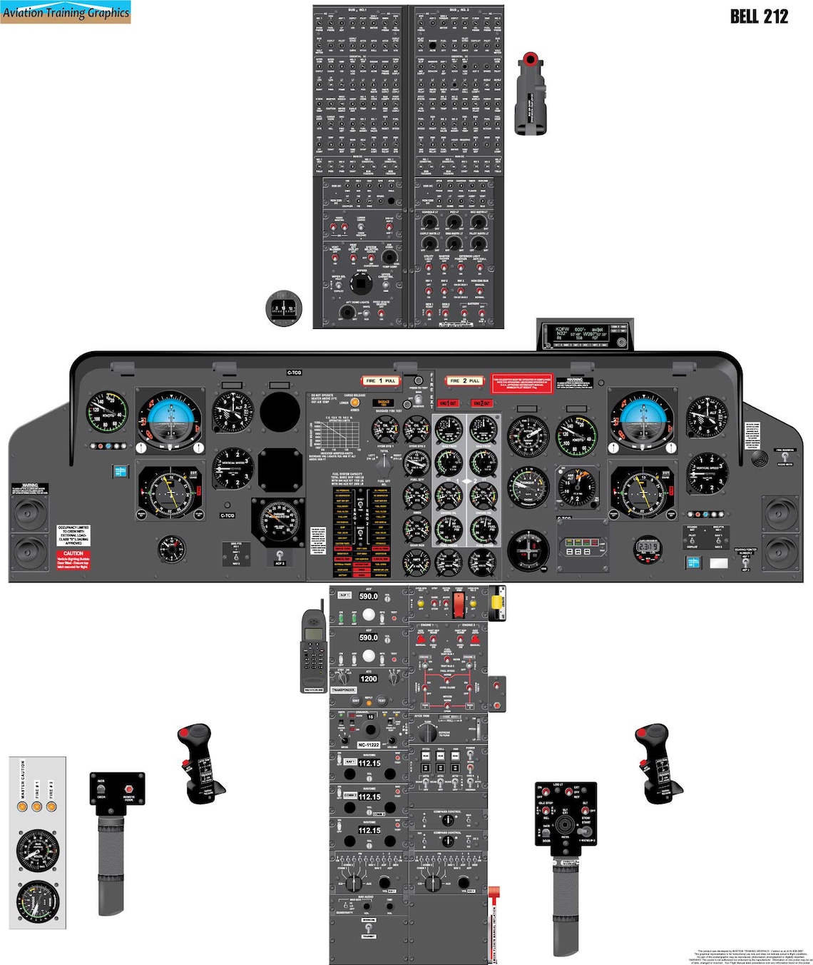 Bell 212 Helicopter Cockpit Training Poster - Flight Schools, Pilots ...